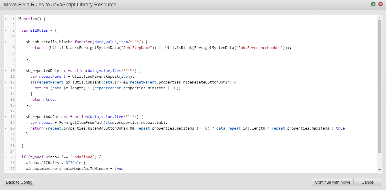 Move Rules to a JavaScript File