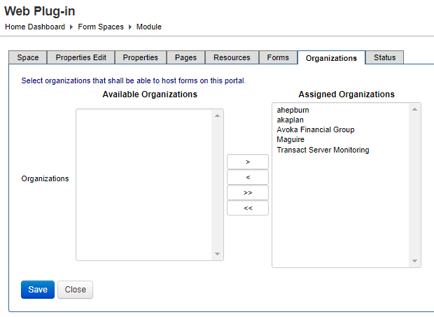 Assign Organizations to a Form Space