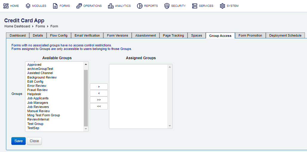 Configure Form Group Access