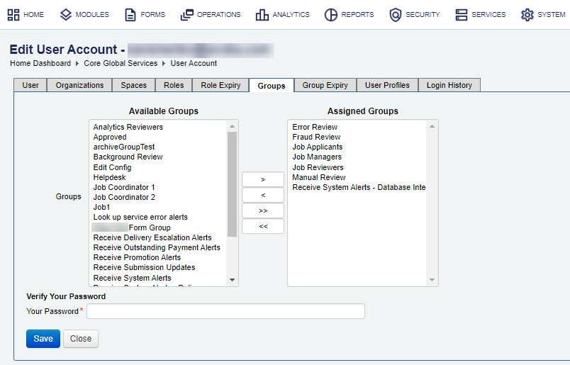 Assign Groups to a User