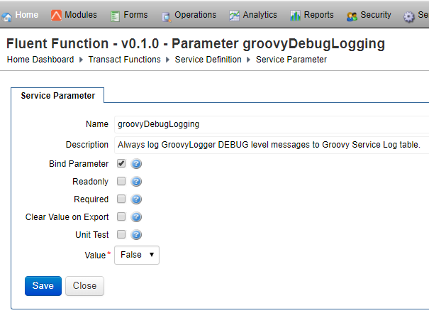 Configure Transact Function Parameters