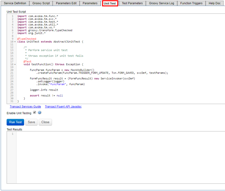 Configure A Transact Function Unit Test