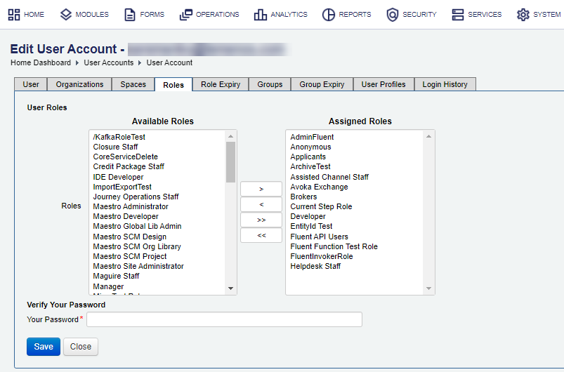 Assign Roles to a User Account