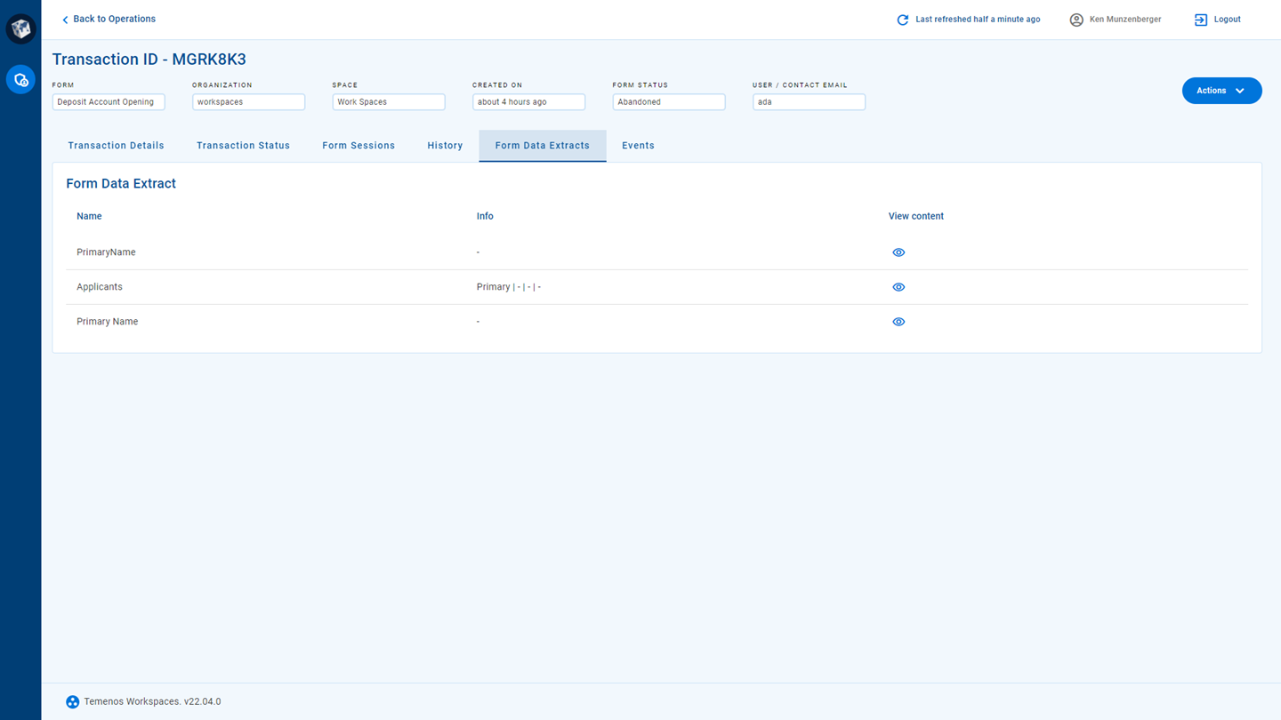 Form Data Extracts Tab