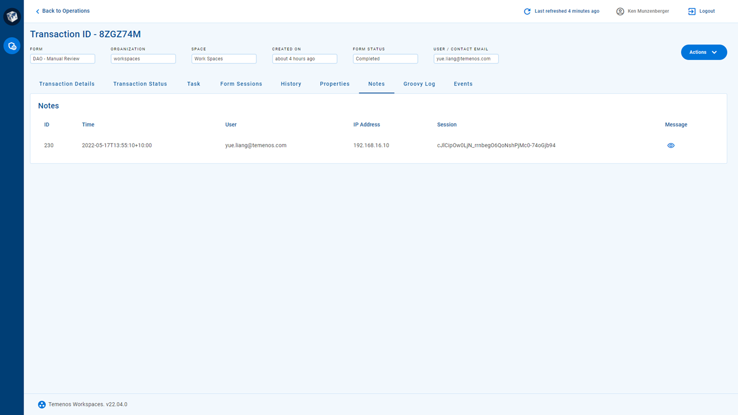 Transaction Notes Tab