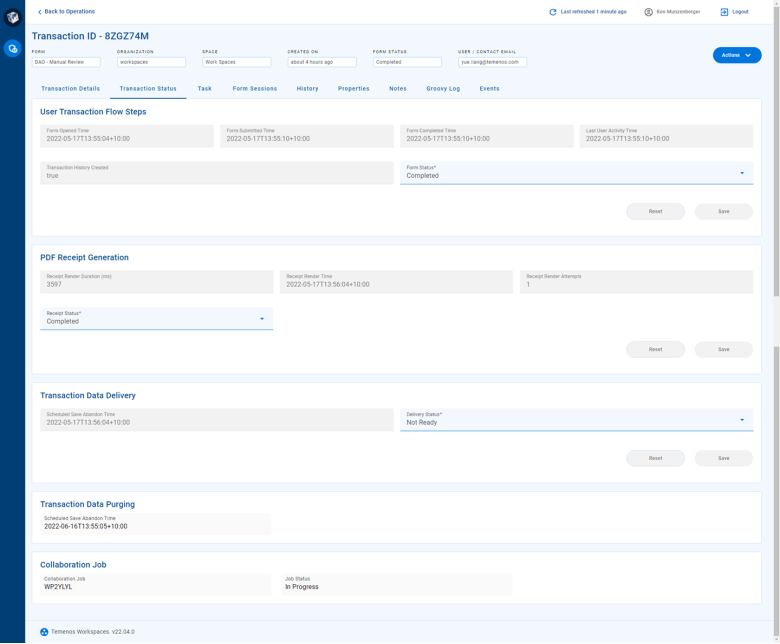 Transaction Status Tab